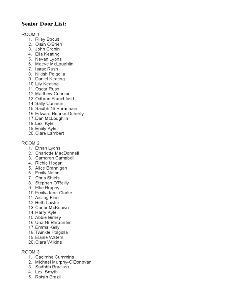 Senior Door List | PDF