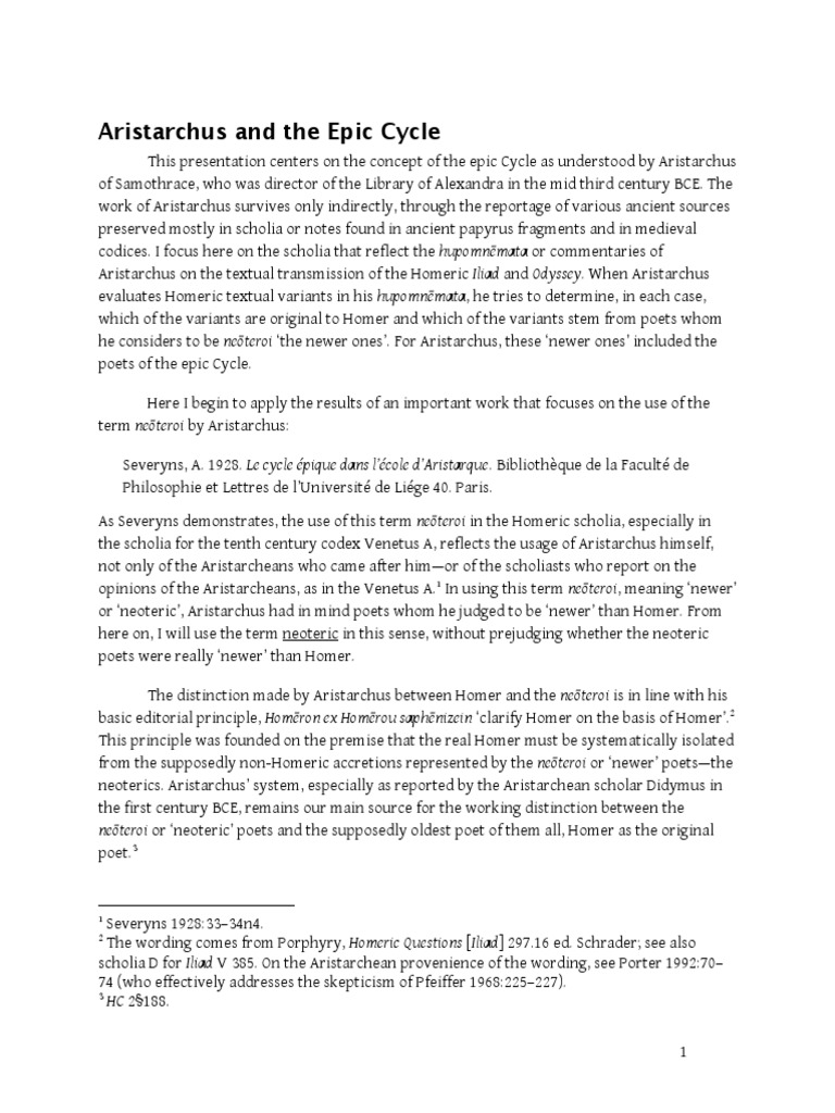 Aristarchus' Distinction Between Homer and Neoteric Poets | PDF | Homer ...