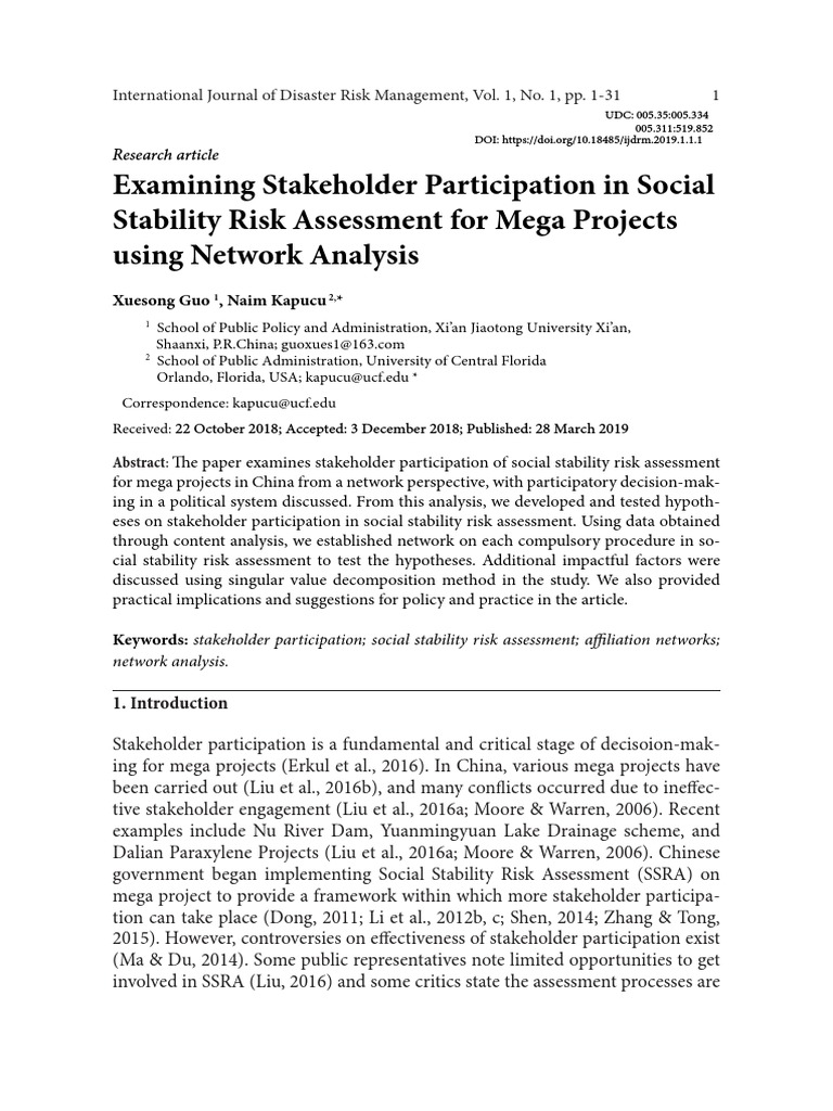 Examining Stakeholder Participation in Social Stability Risk Assessment ... Examining Stakeholder Participation in Social Stability Risk Assessment ...
