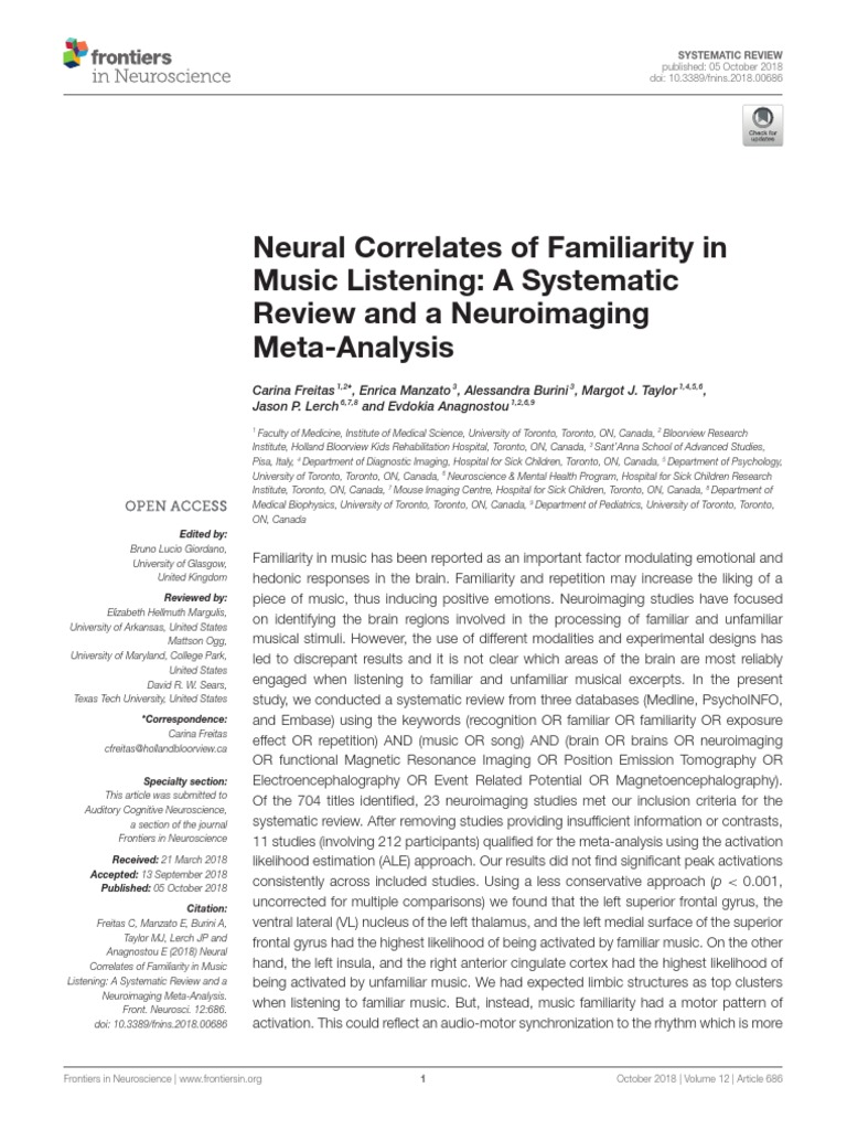 Freitas 2018 Familiar Music | PDF | Human Anatomy | Neuroscience