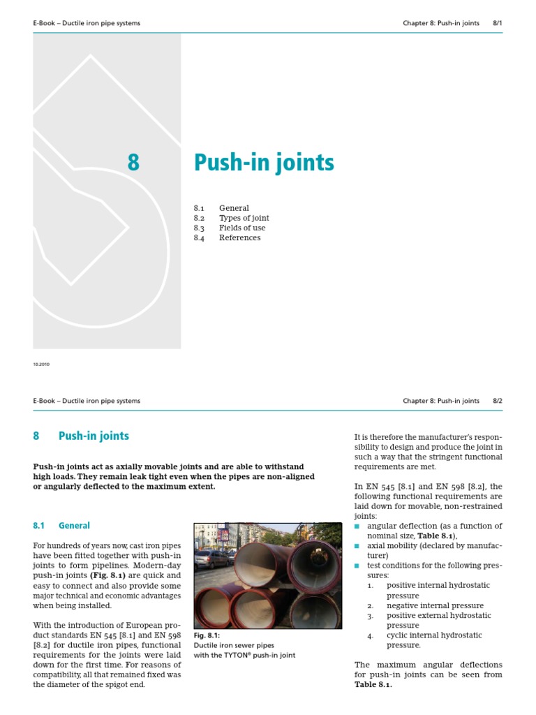 E-Book - Ductile Iron Pipe Systems Chapter 8: Push-In Joints 8/1 | PDF ...