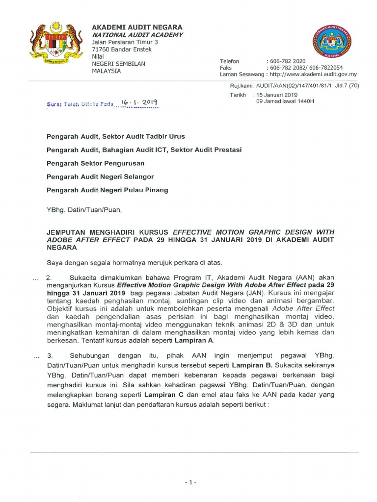 Surat Jemputan Peserta Kursus Adobe After Effect | PDF