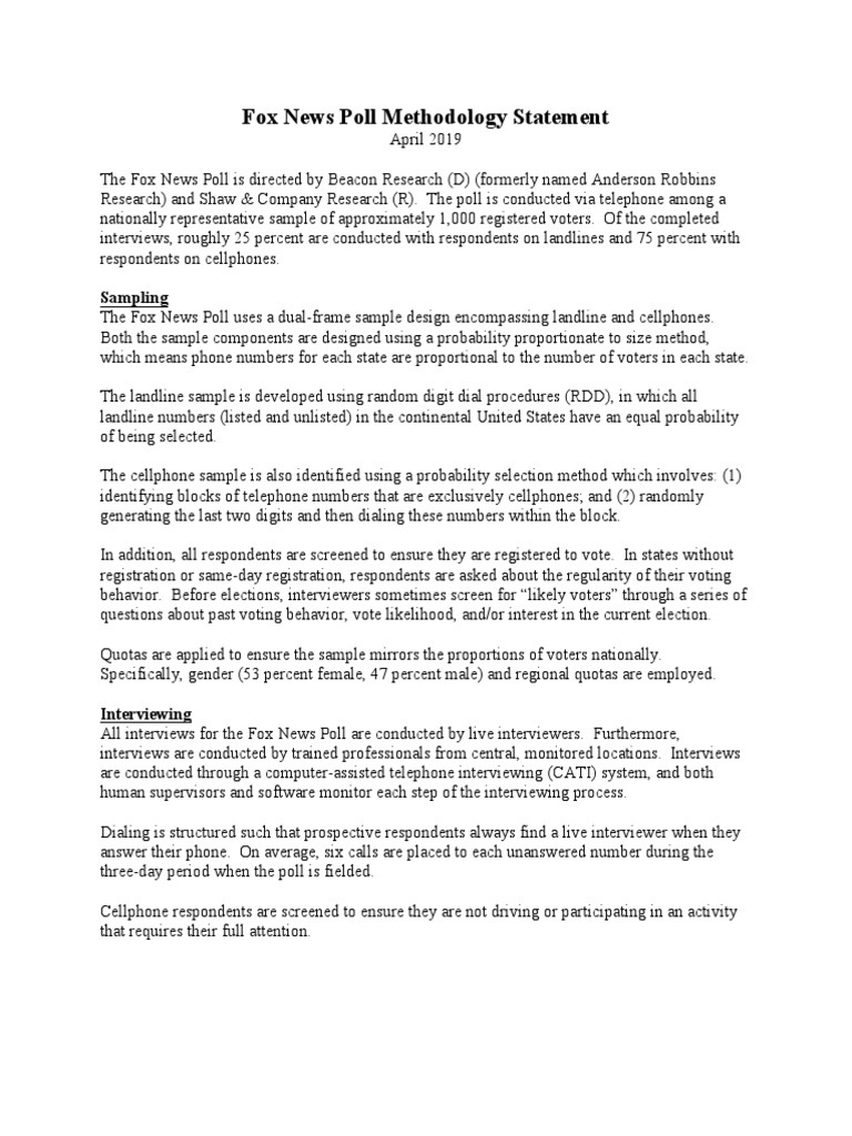 Methodology - Statement April 2019 | PDF | Opinion Poll | Sampling ...