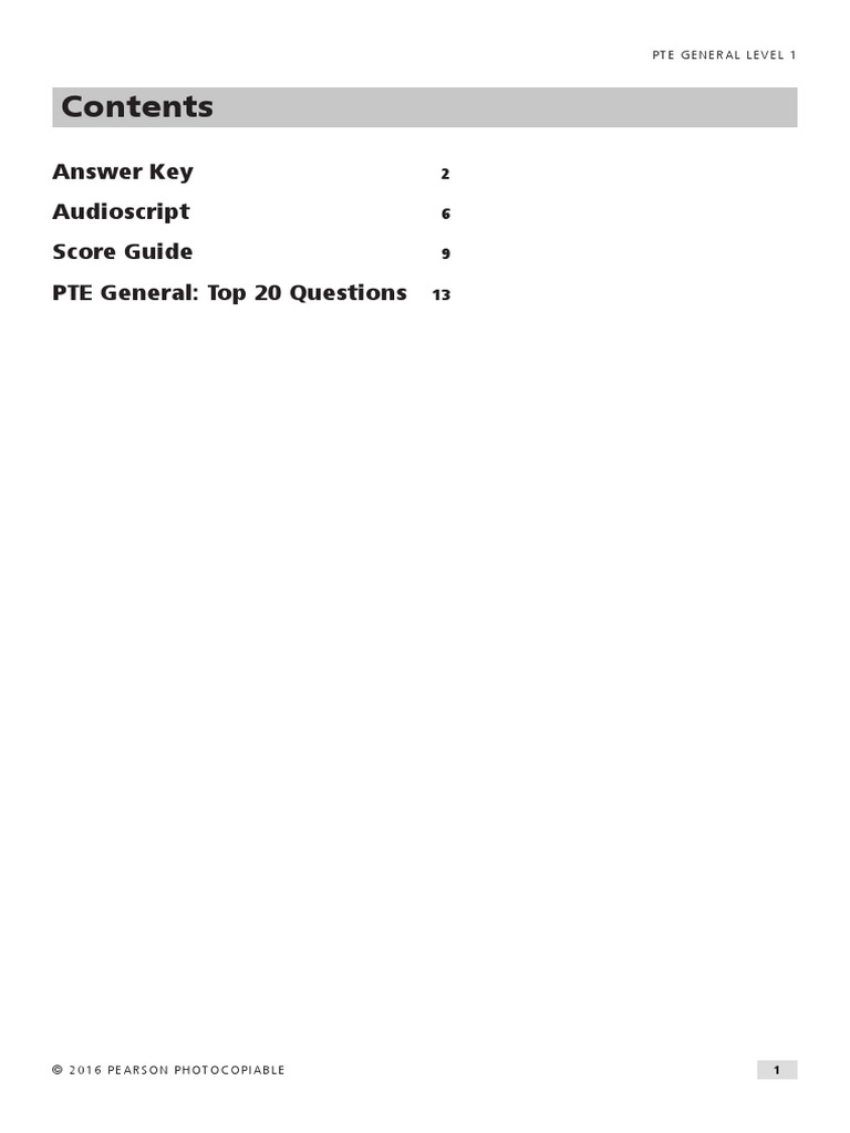 Answer Key Audioscript Score Guide PTE General: Top 20 Questions | PDF | Multiple Choice