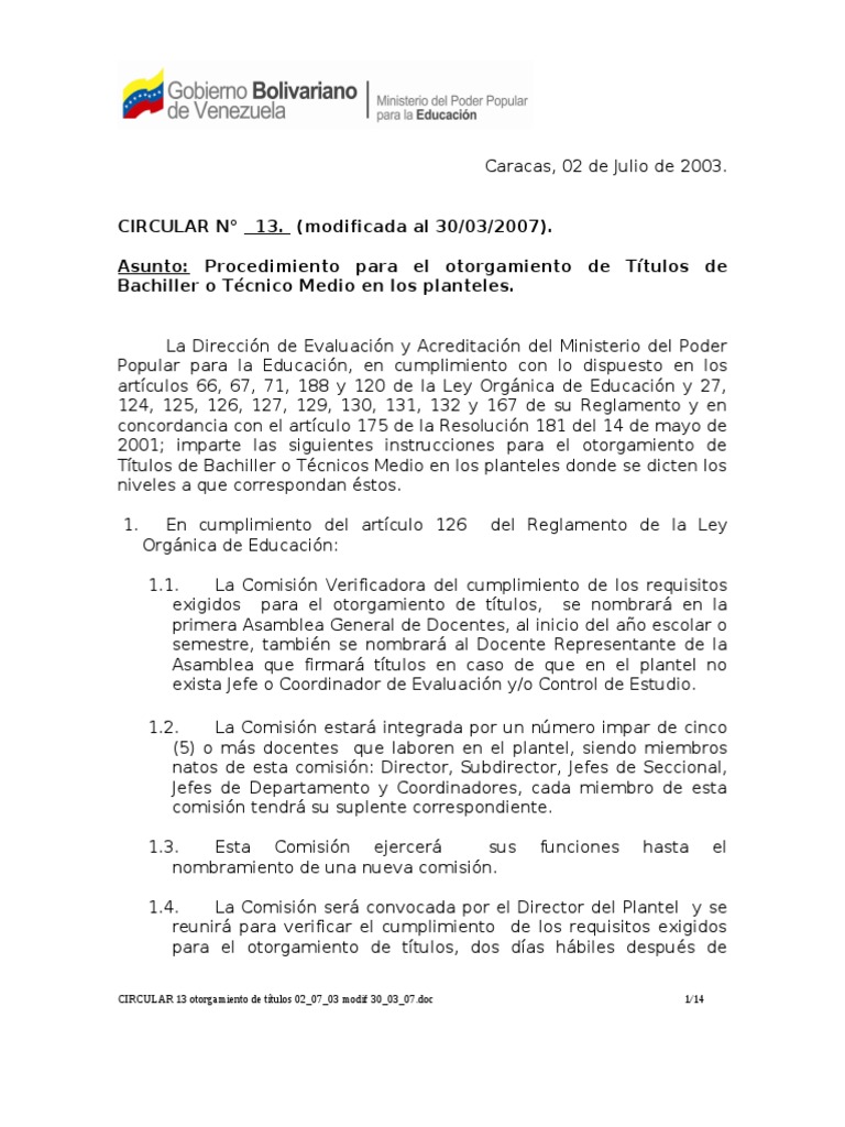 Circular 13: Otorgamiento de Títulos | PDF | Comisión Europea ...