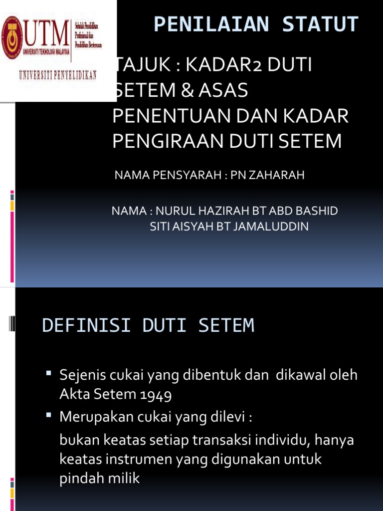 Penilaian Statut Duti Setem | PDF | Pengelolaan Keuangan & Uang