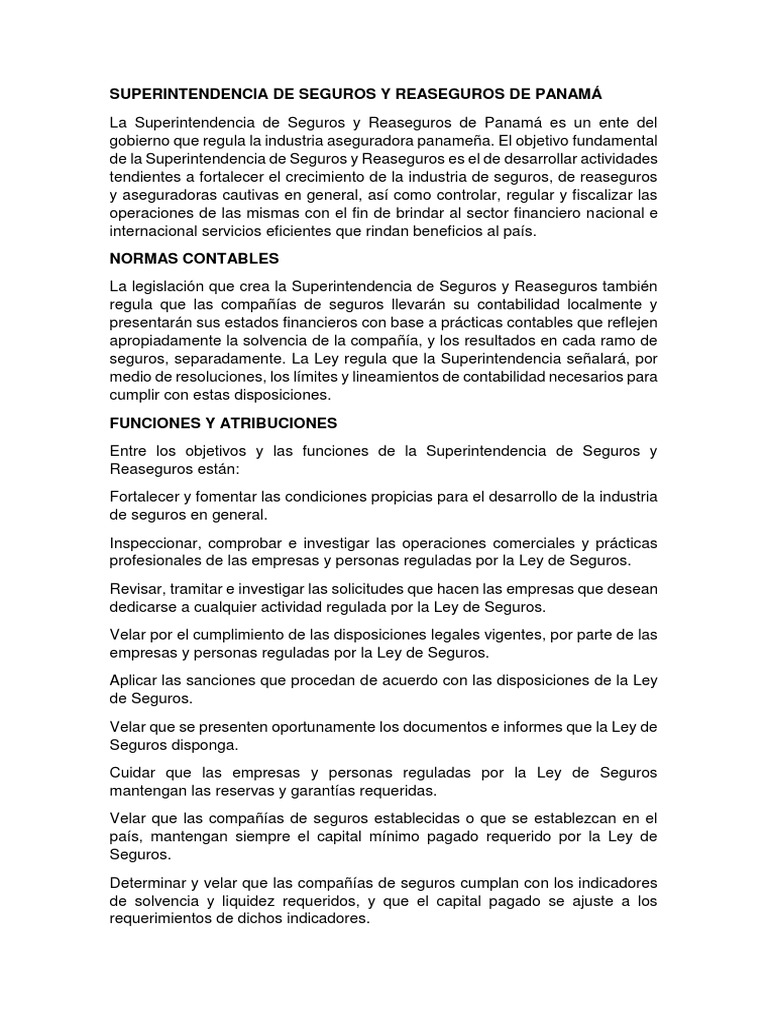 Superintendencia de Seguros y Reaseguros de Panamá | Descargar gratis PDF | Reaseguro | Seguro