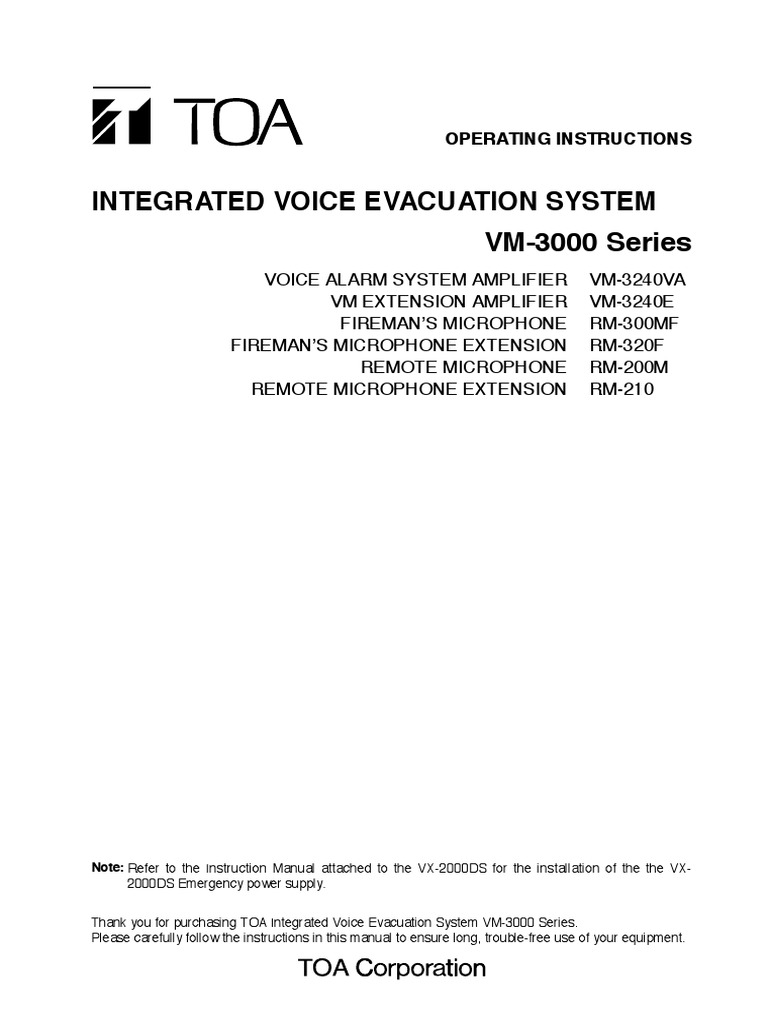 Integrated Voice Evacuation System VM-3000 Series: Operating ...