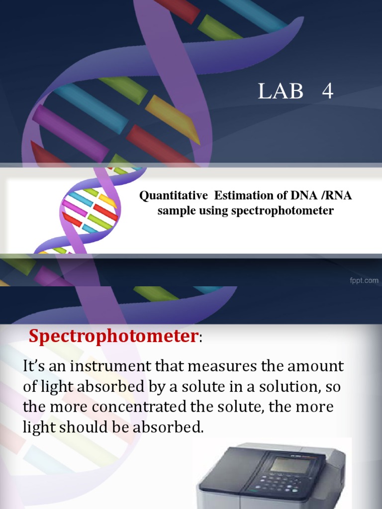 Quantitative Estimation of DNA /RNA Sample Using Spectrophotometer ...