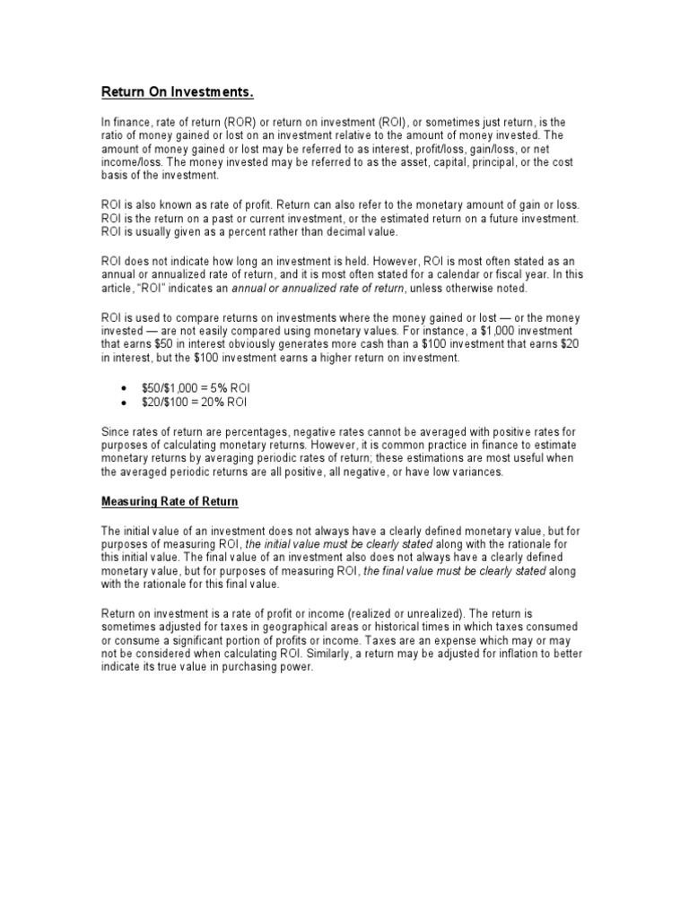 Notes On ROI | PDF | Investing | Stocks