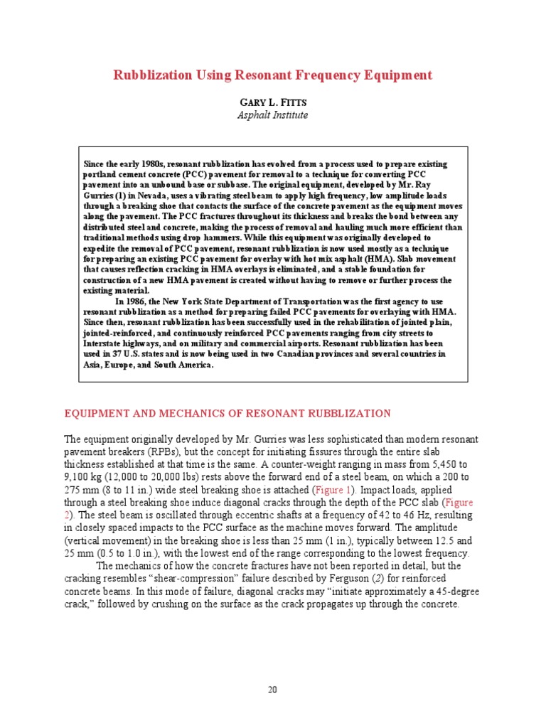 Rubblization Using Resonant Frequency Equipment: Asphalt Institute ...
