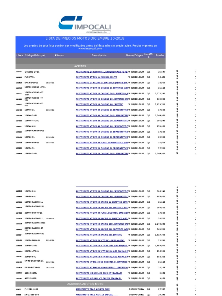 Pedido Importadora Cali | PDF