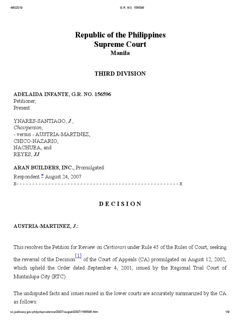 126 Infante Vs Aran Builders, Inc | PDF | Lawsuit | Judgment (Law)