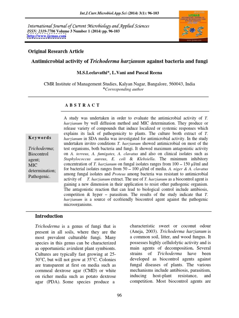 Antimicrobial Activity of Trichoderma Harzianum Against Bacteria and Fungi | PDF | Aspergillus ...