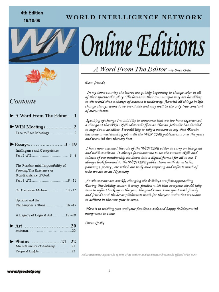 A Word From The Editor: World Intelligence Network | PDF | Body ...