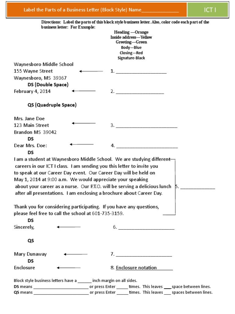 Labeling Parts of a Business Letter | PDF