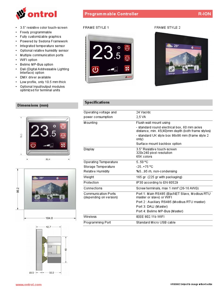 Programmable Controller R-Ion: Dimensions (MM) Specifications | PDF ...