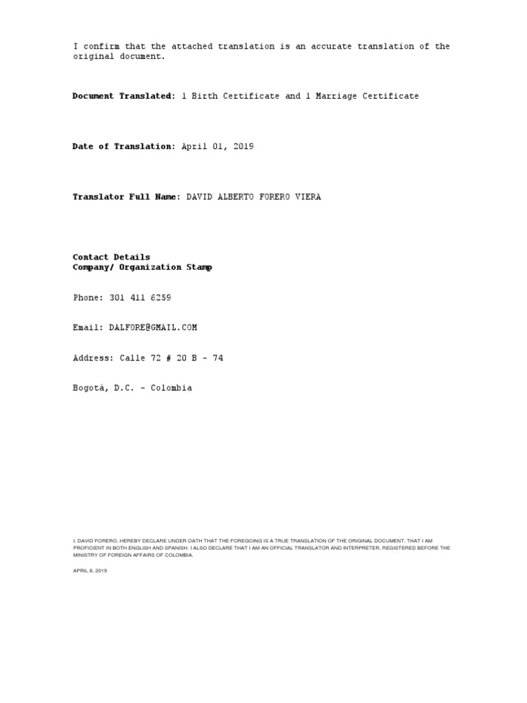 Translator Confirmation Letter | PDF