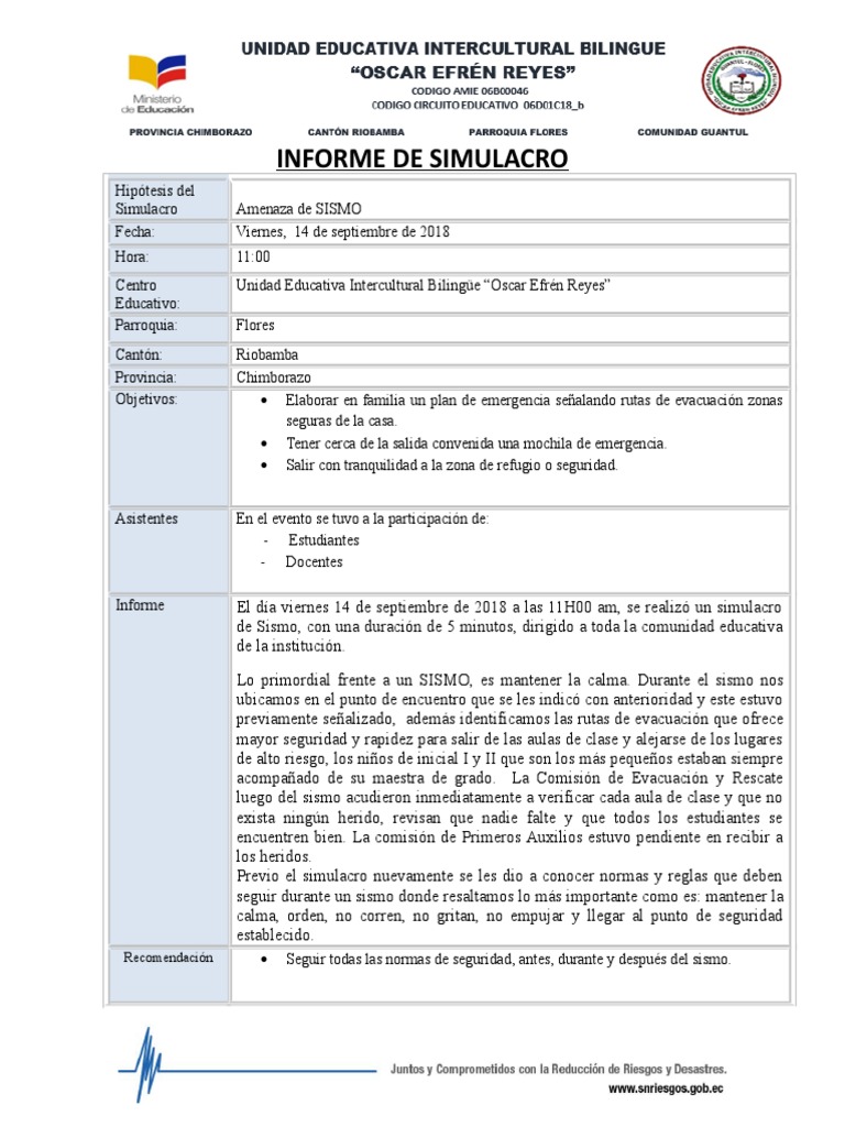 Formato Informe Del Simulacro | PDF | Violencia