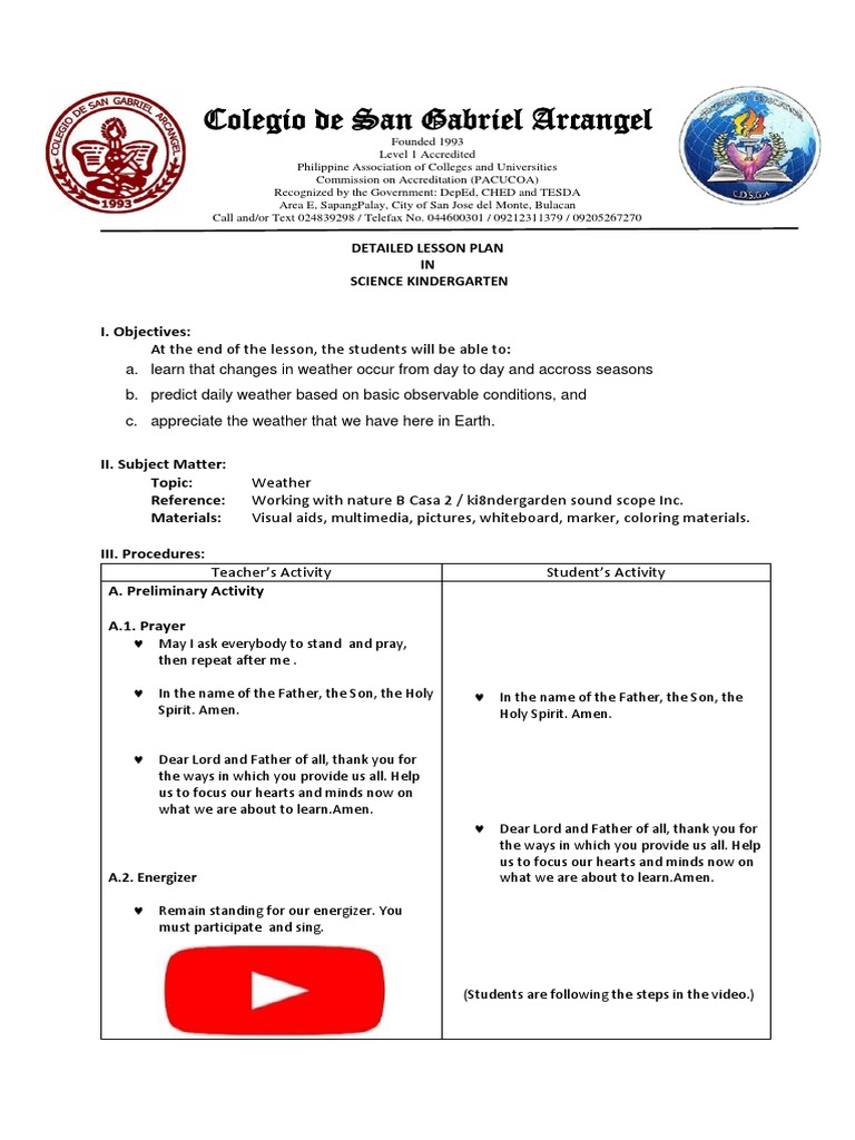 Lesson Plan Weather | PDF | Transport | Prayer