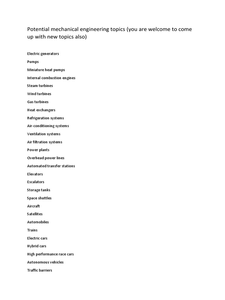 Mechanical Engineering Topic Ideas | PDF | Machines | Turbine