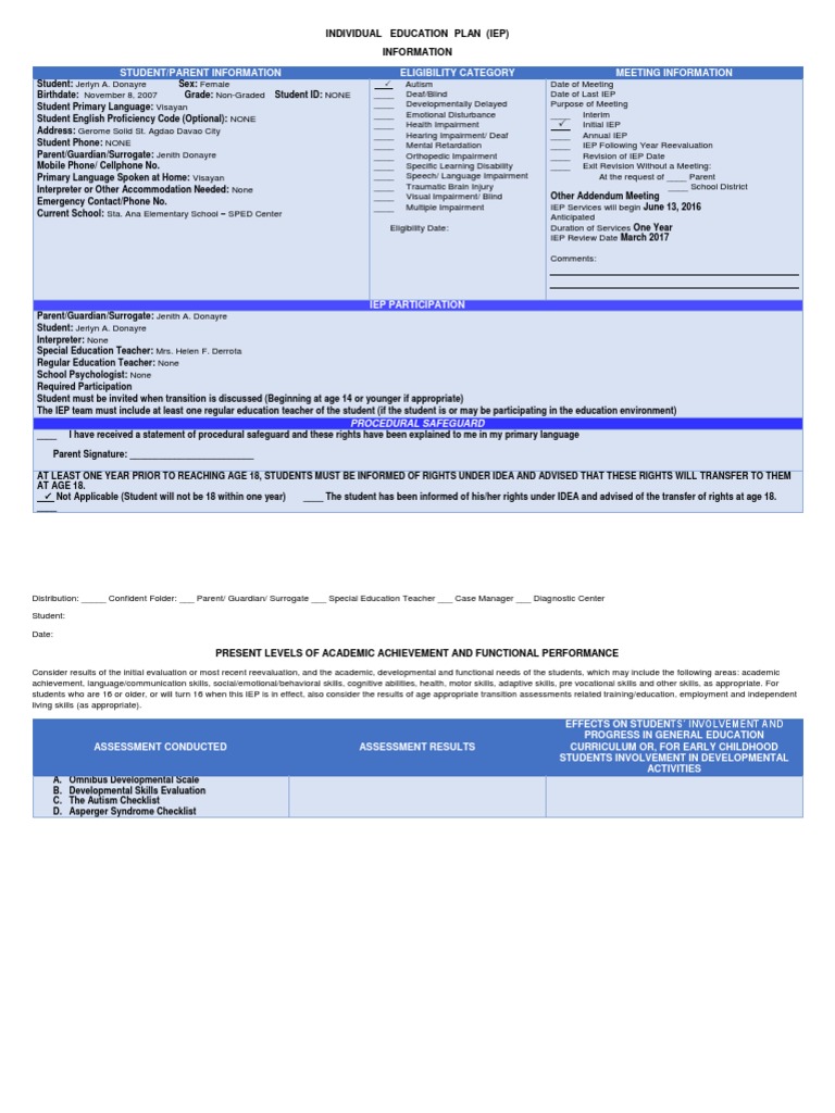 Individual Education Plan | PDF | Individualized Education Program ...