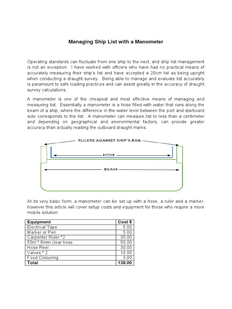 Managing Ship List With A Manometer | PDF | Nature