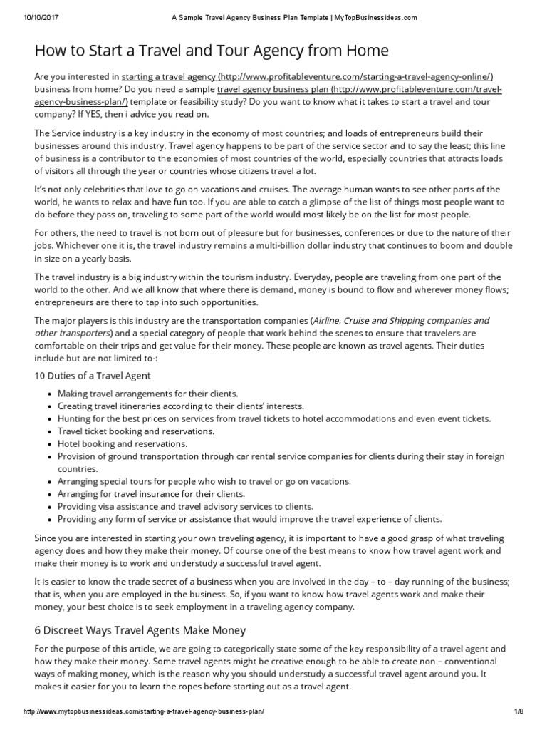 A Sample Travel Agency Business Plan Template - MyTopBusinessideas ...