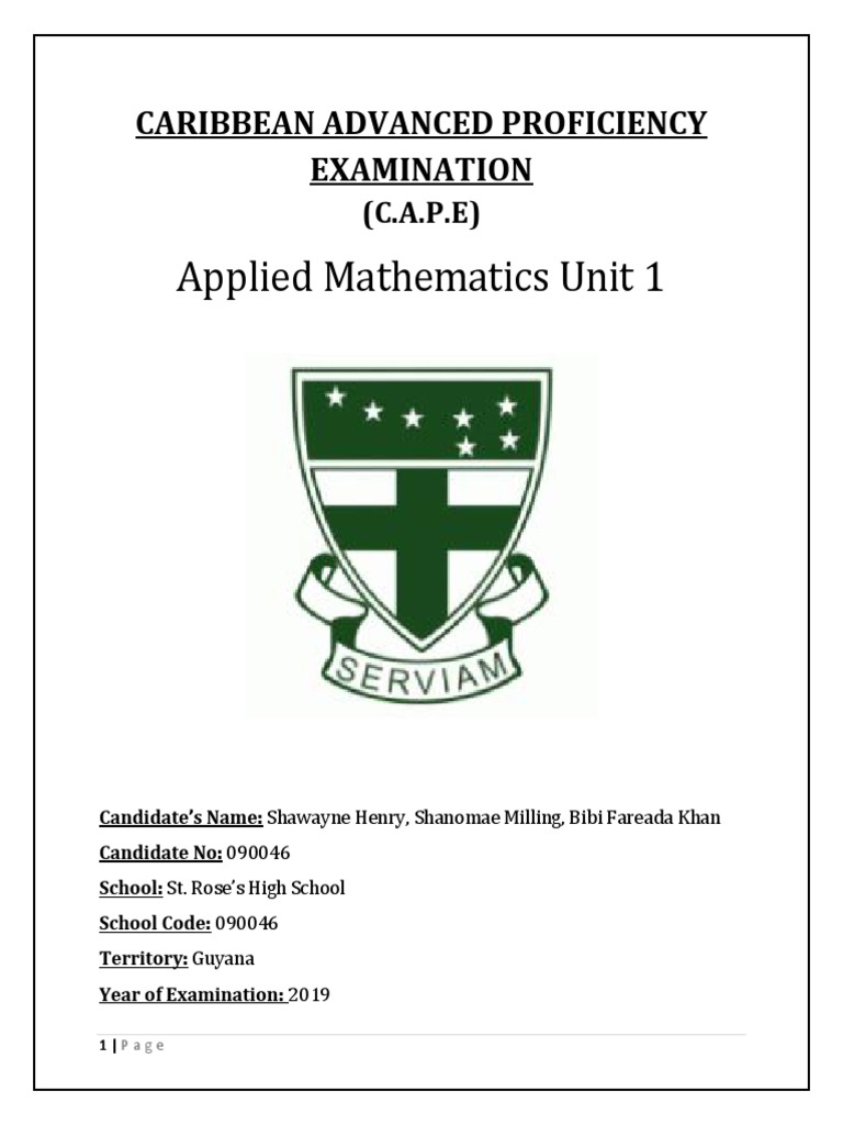 Applied Mathematics Unit 1: Caribbean Advanced Proficiency Examination ...
