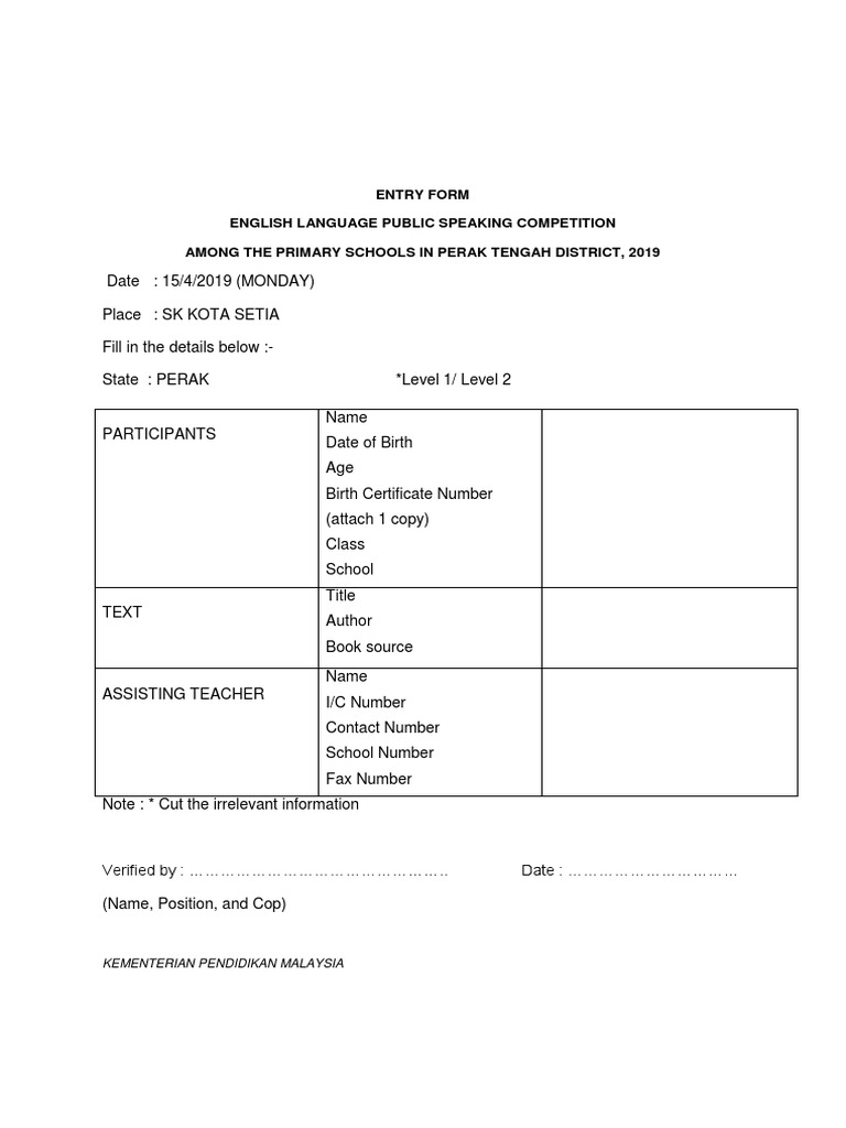 Entry Form Pub Speaking | PDF