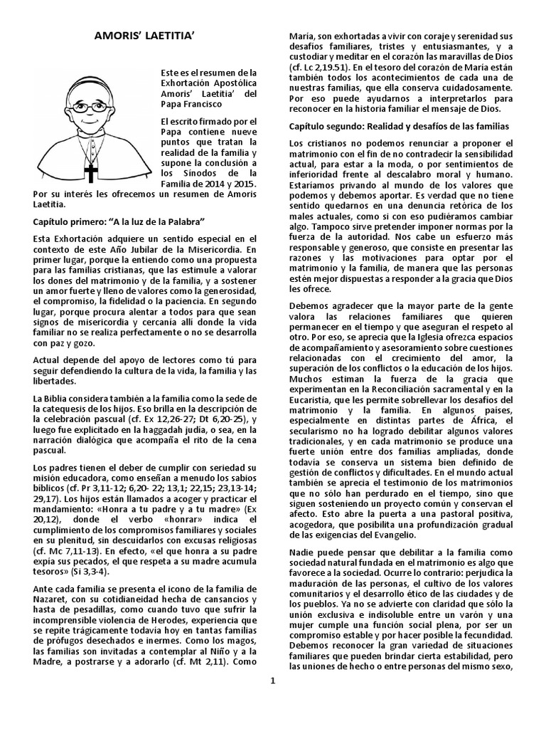 Amoris Laetitia - Resumen | PDF | eucaristía | Amor