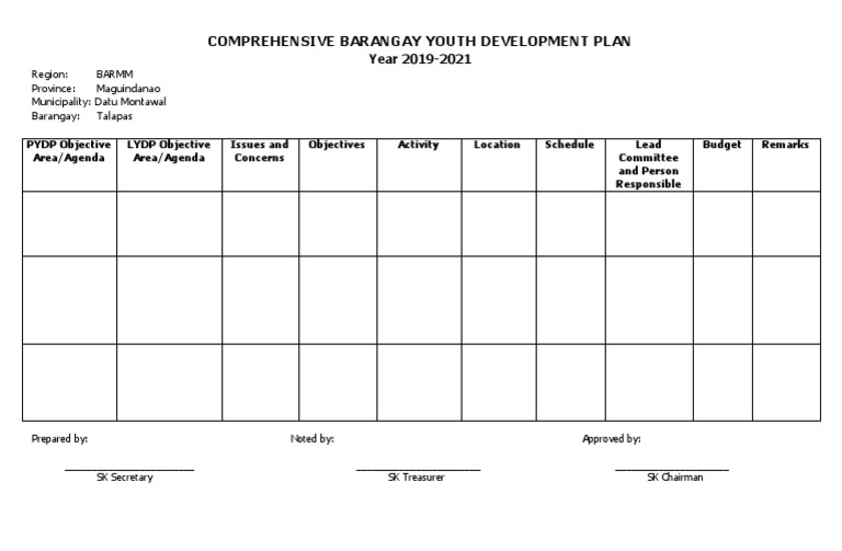 Comprehensive Barangay Youth Development Plan: Year 2019-2021 | PDF