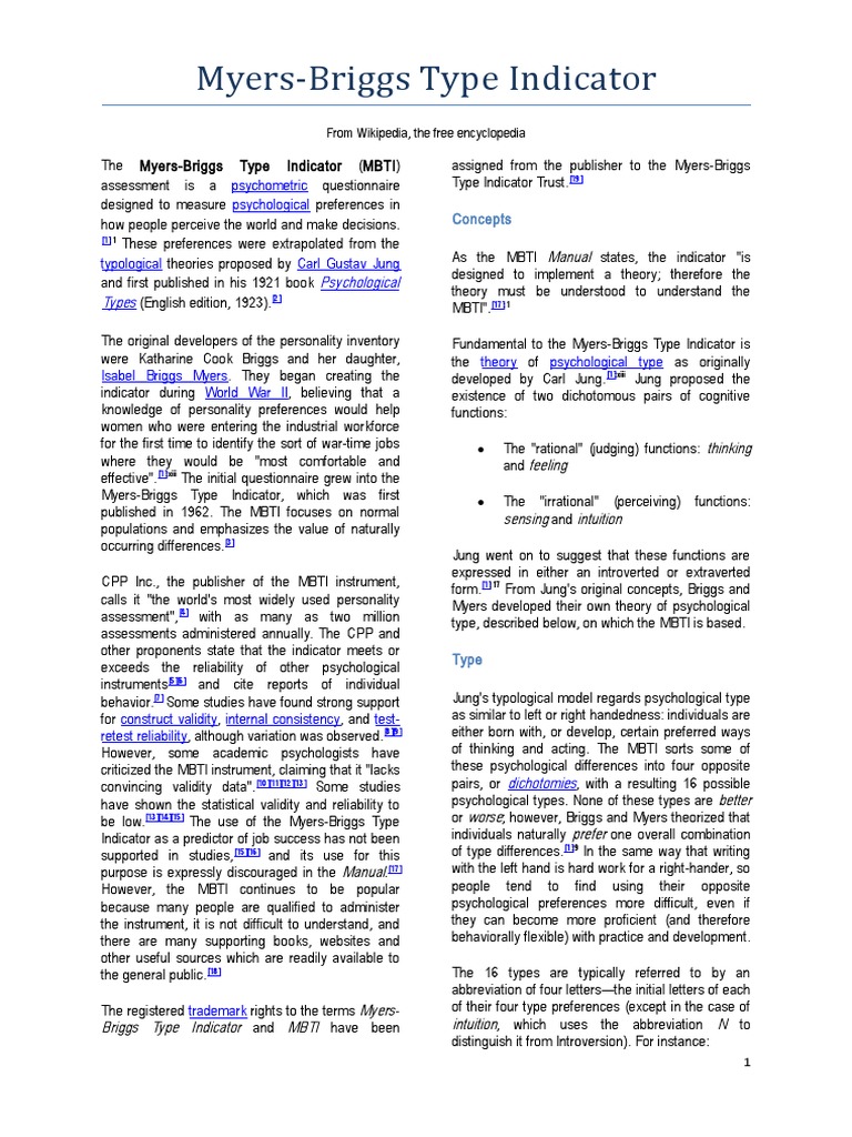 Myers-Briggs Type Indicator: Manual | PDF | Personality Type ...
