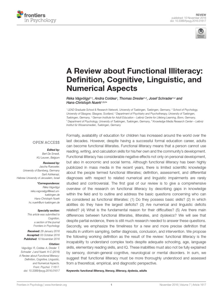A Review About Functional Illiteracy: Definition, Cognitive, Linguistic ...