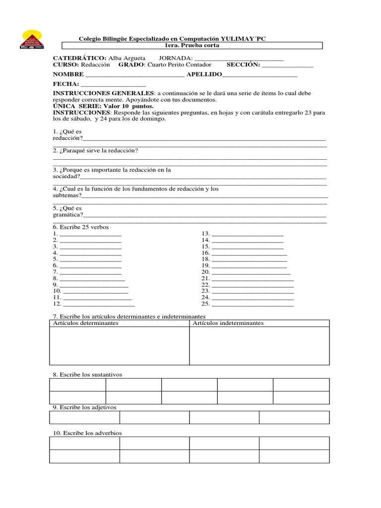 Prueba de Redacción para Perito Contador | PDF | Tipología Lingüística ...