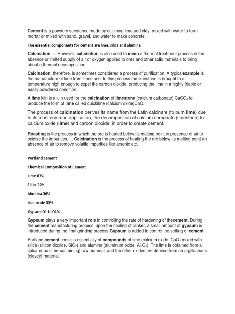 Cement Production and Calcination Process | PDF | Cement | Silicon Dioxide
