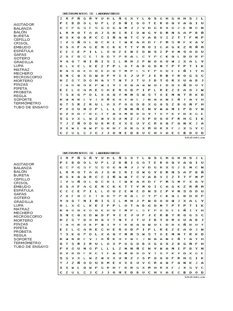 Sopa de Letras: Instrumentos de Laboratorio | PDF