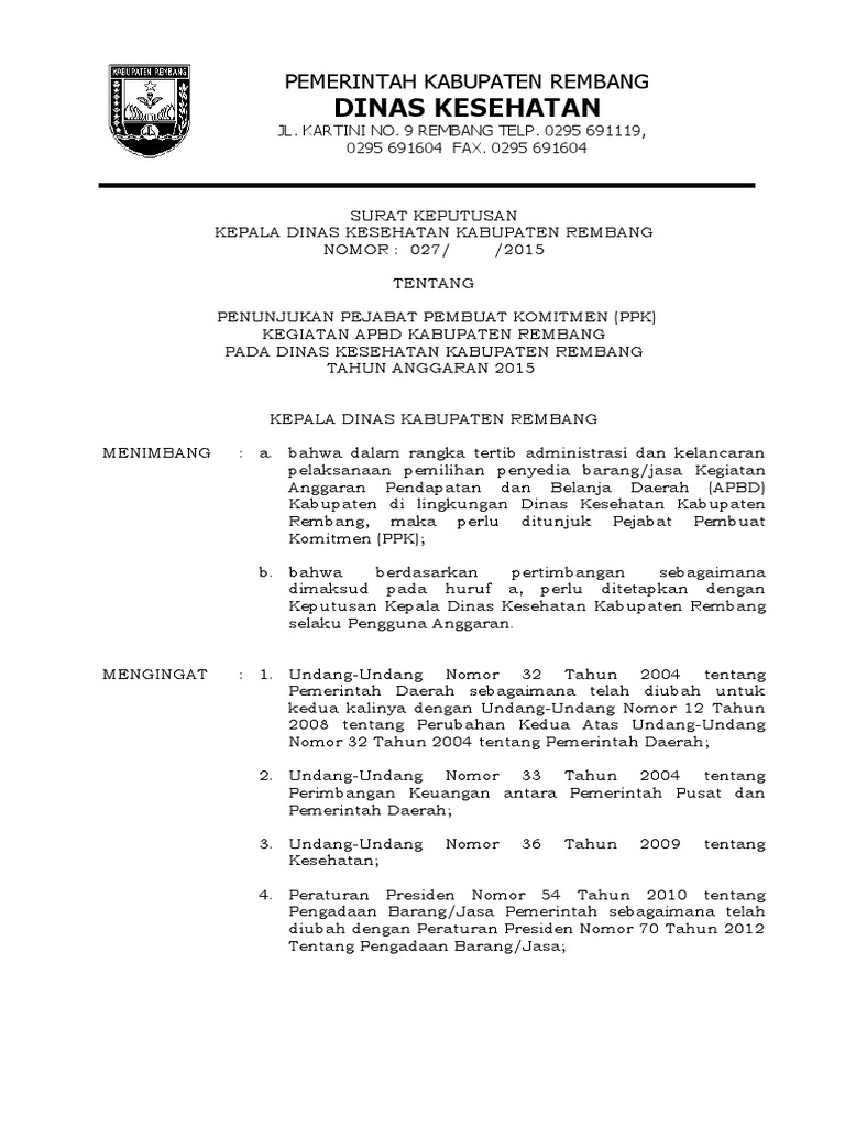 Contoh SK PPK Puskesmas | PDF