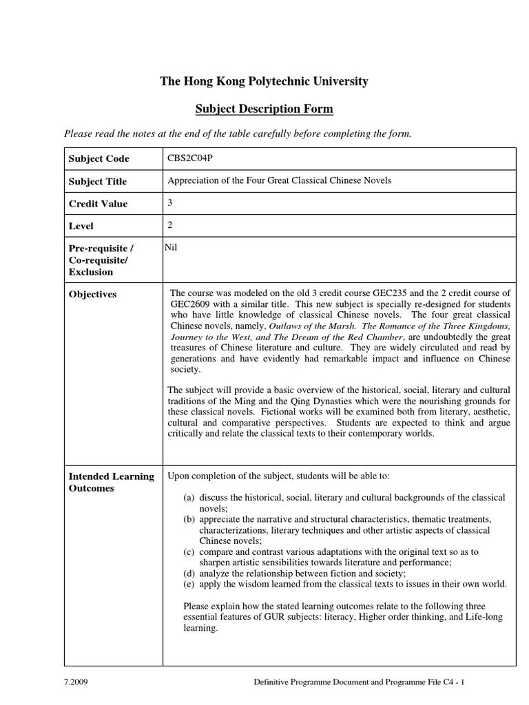 The Hong Kong Polytechnic University Subject Description Form | PDF ...