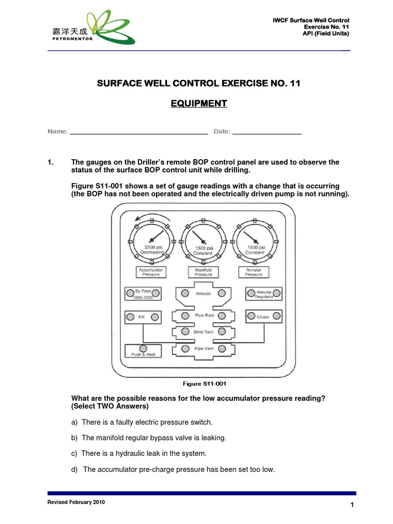 Surface Well Control Exercise No. 11 - Equipment - General | PDF ...