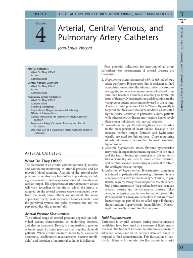 4 Arterial, Central Venous, and Pulmonary Artery Catheters | PDF ...