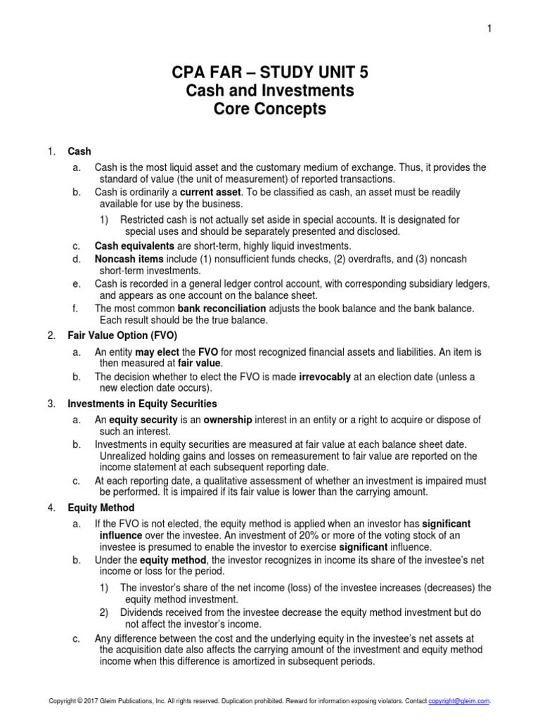 Cpa Far - Study Unit 5 Cash and Investments Core Concepts | PDF | Bonds ...