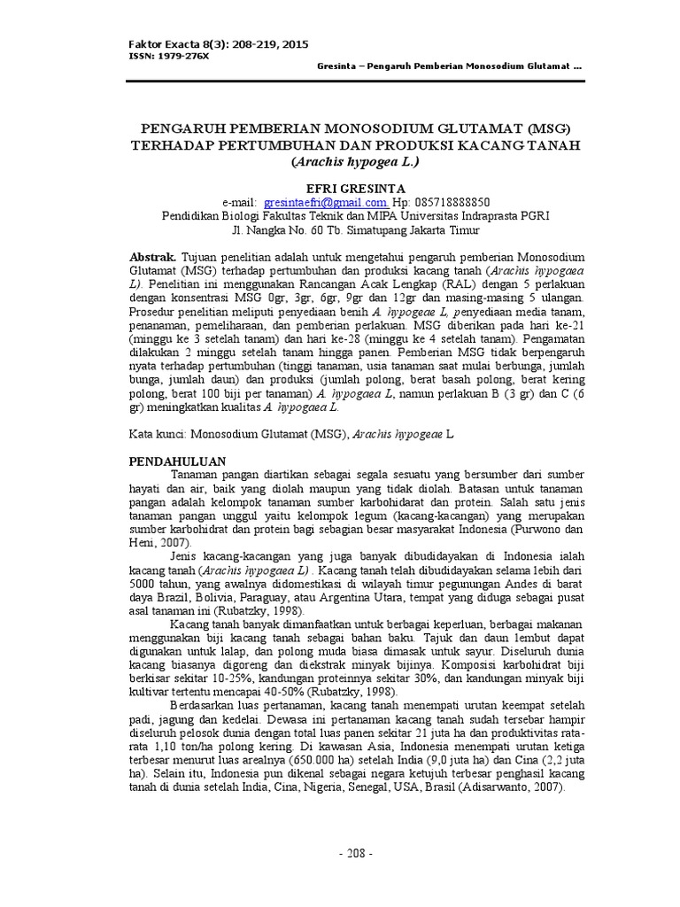 Pengaruh Pemberian Monosodium Glutamat (MSG) Terhadap Pertumbuhan Dan Produksi Kacang Tanah ...