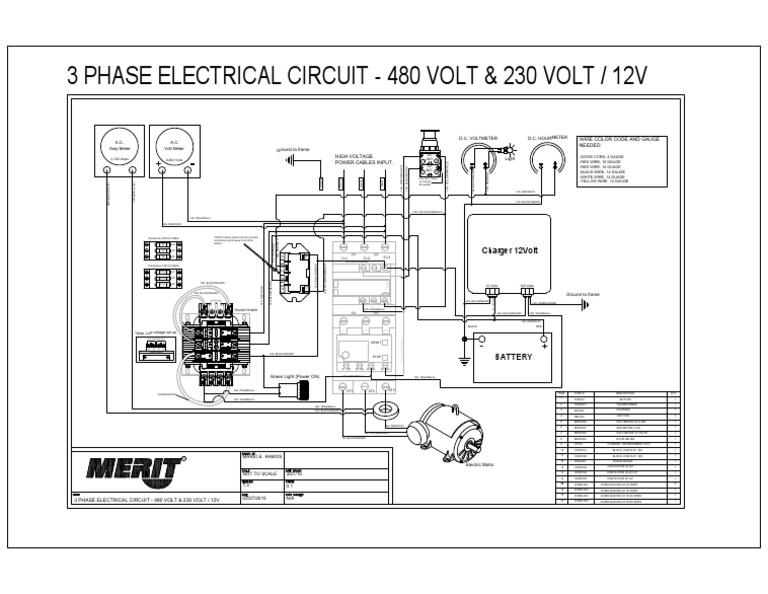 3 Phase Electrical Circuit - 480 Volt & 230 Volt / 12V: Wire Color Code ...