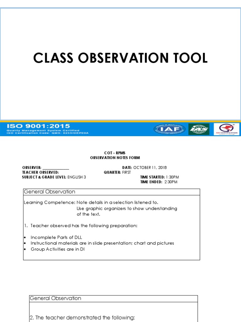 Cot Observation Tool | PDF | Educational Technology | Learning