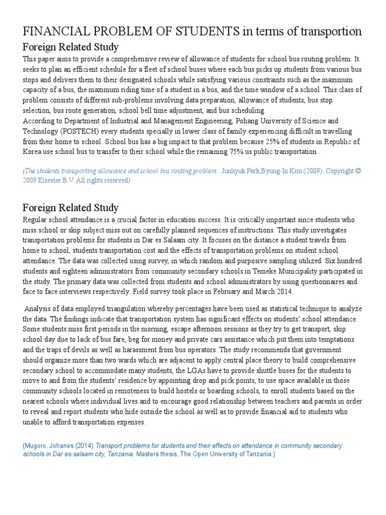 FINANCIAL PROBLEM OF STUDENTS in Terms of Transportion | PDF | School ...