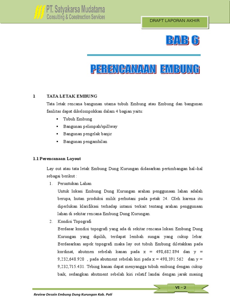 Tata Letak dan Desain Embung Dung Kurungan | PDF