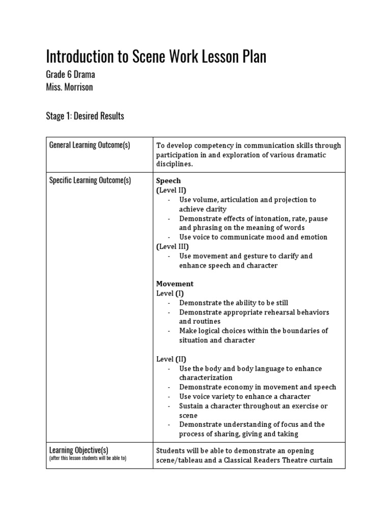 Introduction To Scenic Work Lesson Plan | PDF | Narration | Theatre