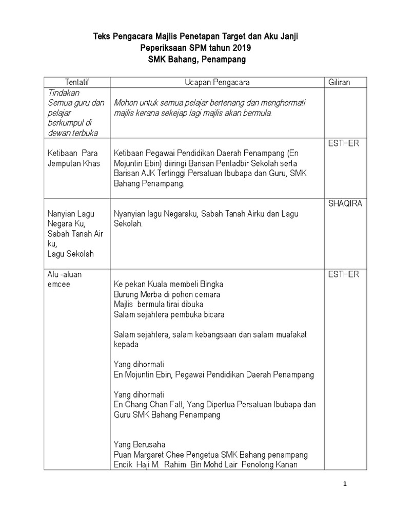 Penetapan Target SPM 2019 SMK Bahang | PDF