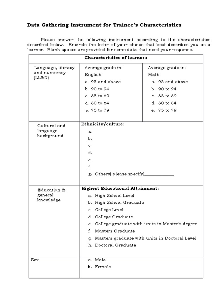 1 - Data Gathering Instrument | PDF | Learning Styles | Learning